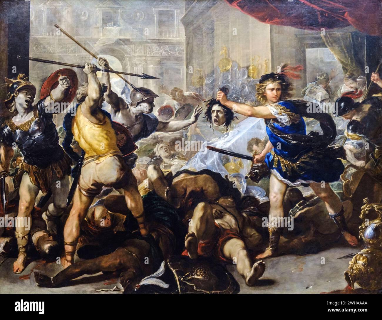 Luca Giordano, Perseus turning Phineas and his followers to stone, around 1660, oil on canvas ...