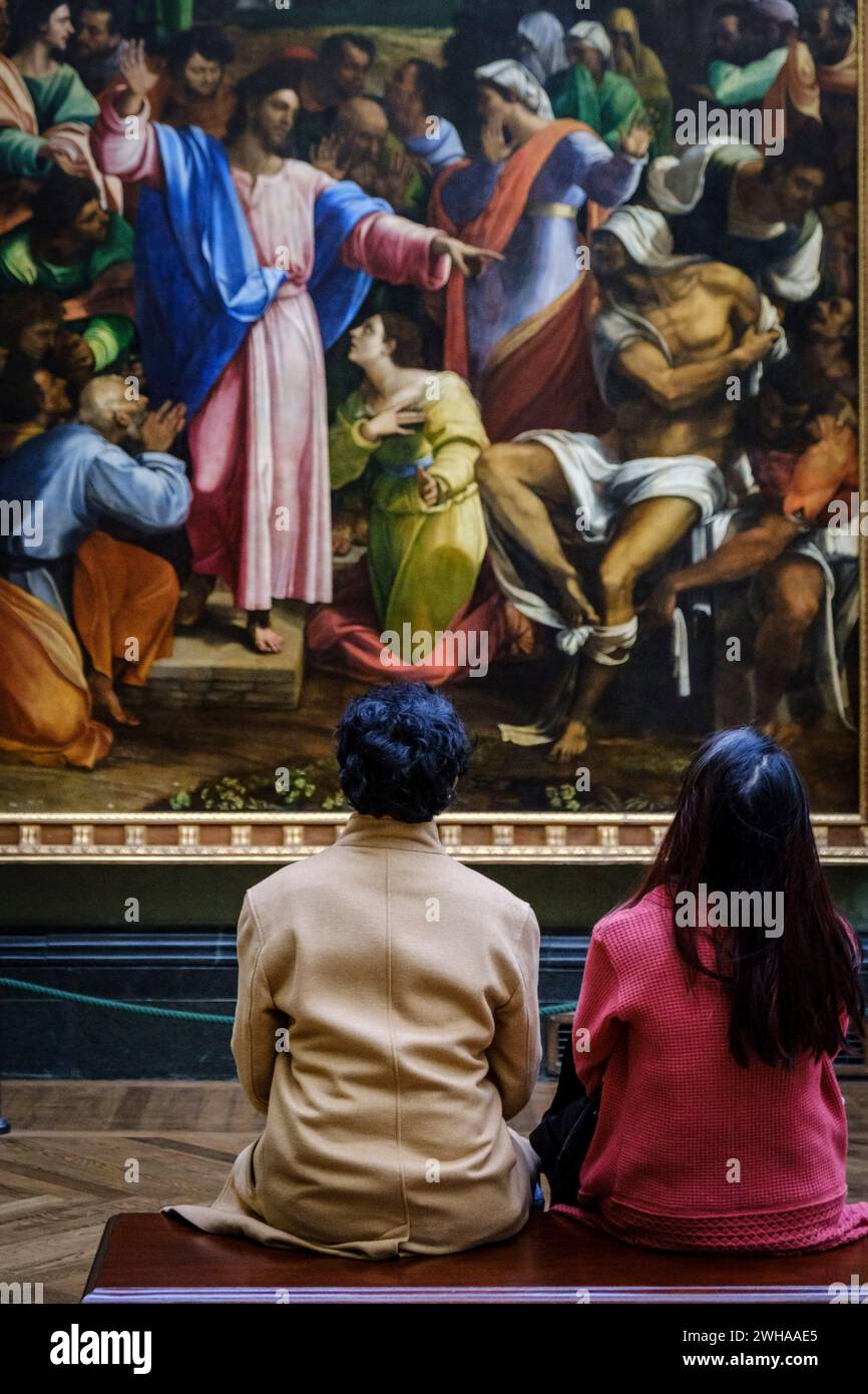 couple looking at a painting, National Gallery, London, England, Great ...