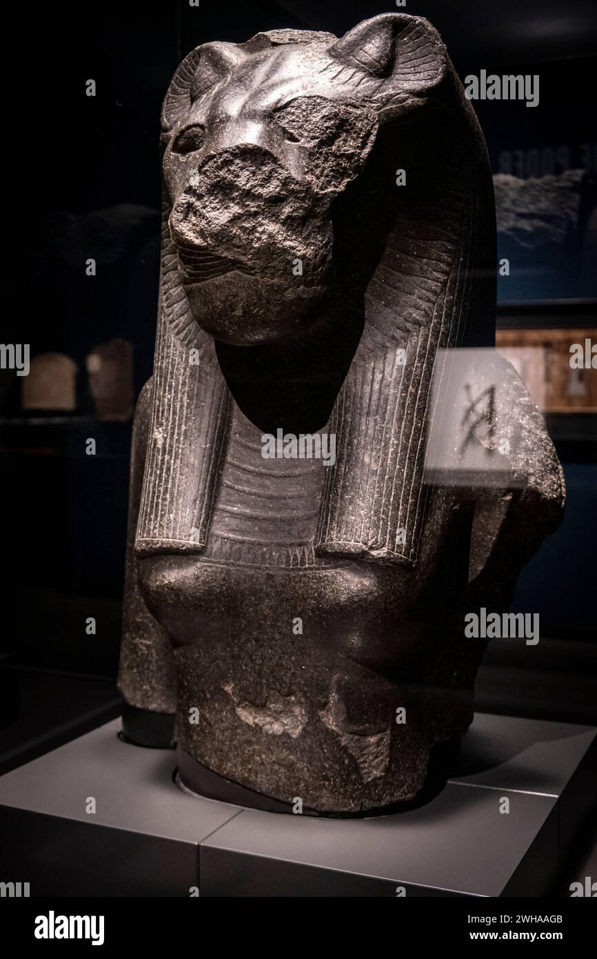 fragment of a statue of the goddess Sekhmet, black granite, 18th ...