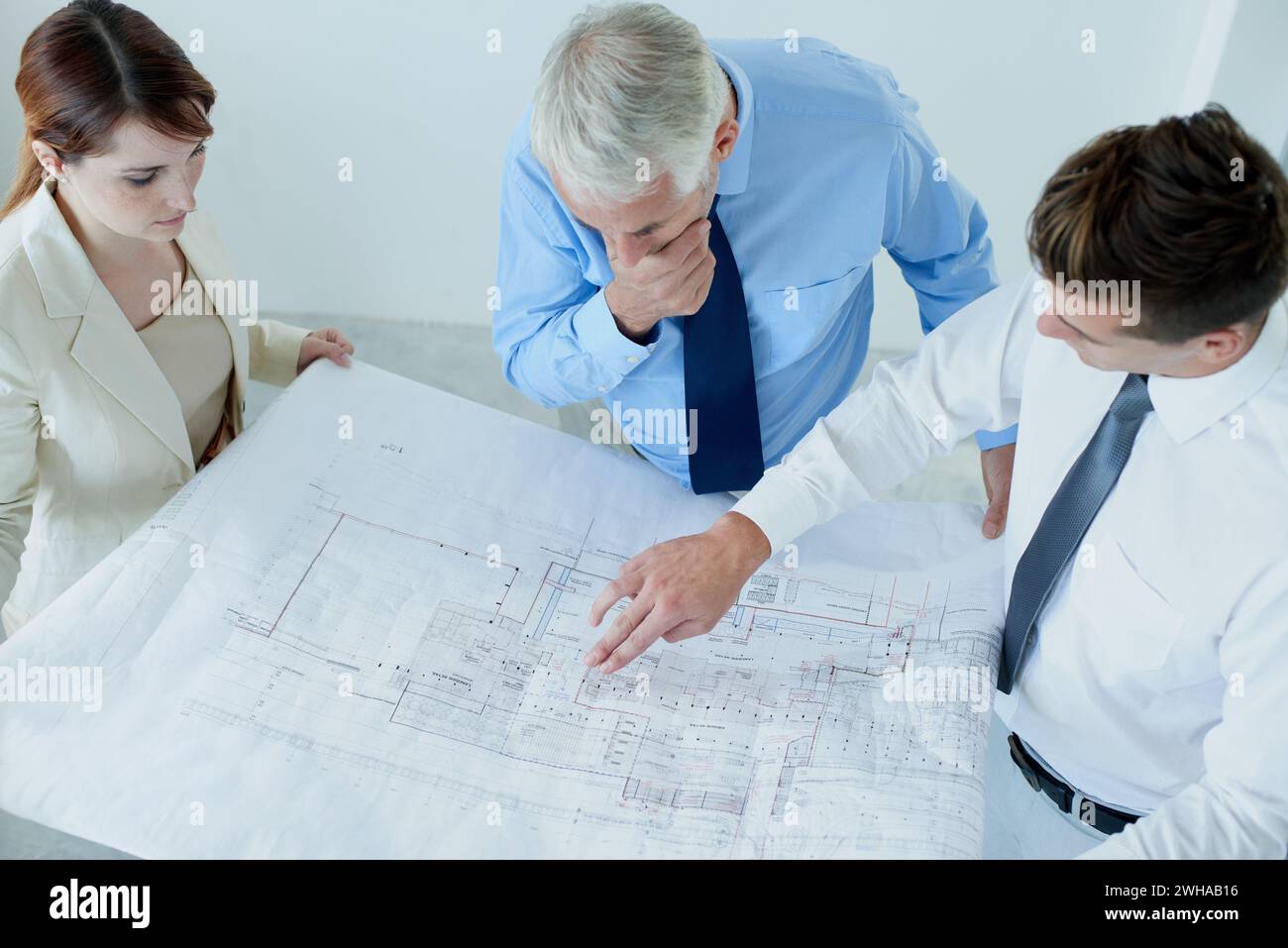 Blueprint, architecture or top view of team planning project ...