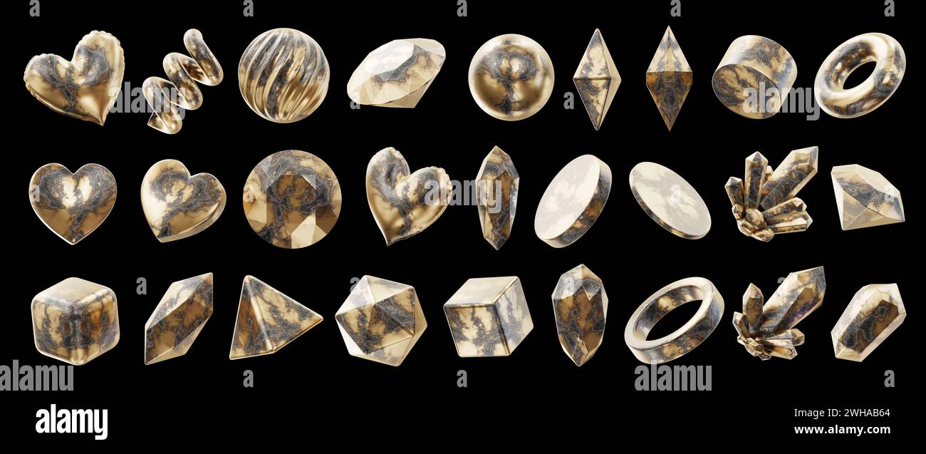 Gold Object geometry shape set isolated background 3d rendering without ...