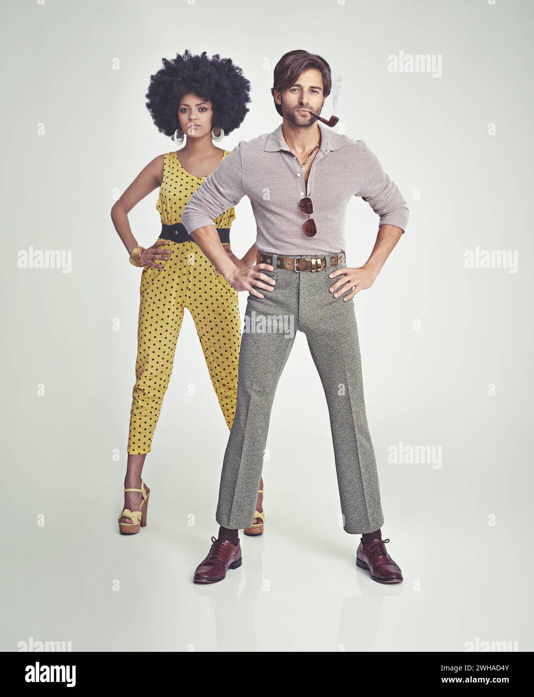 Couple, portrait and fashion in confidence with pipe for smoking, style ...