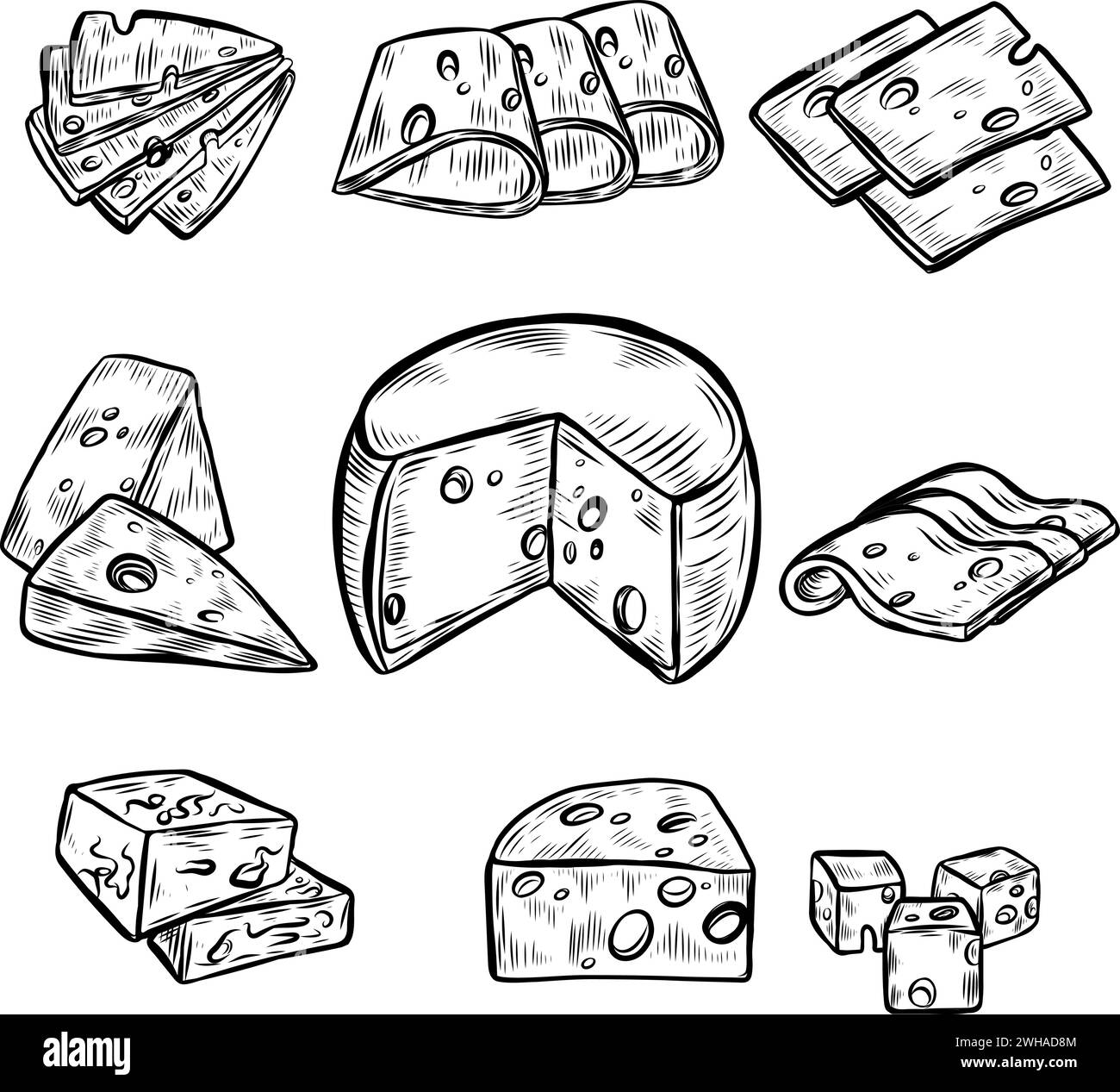 Cheese slices line drawing vector illustration Stock Vector Image & Art ...