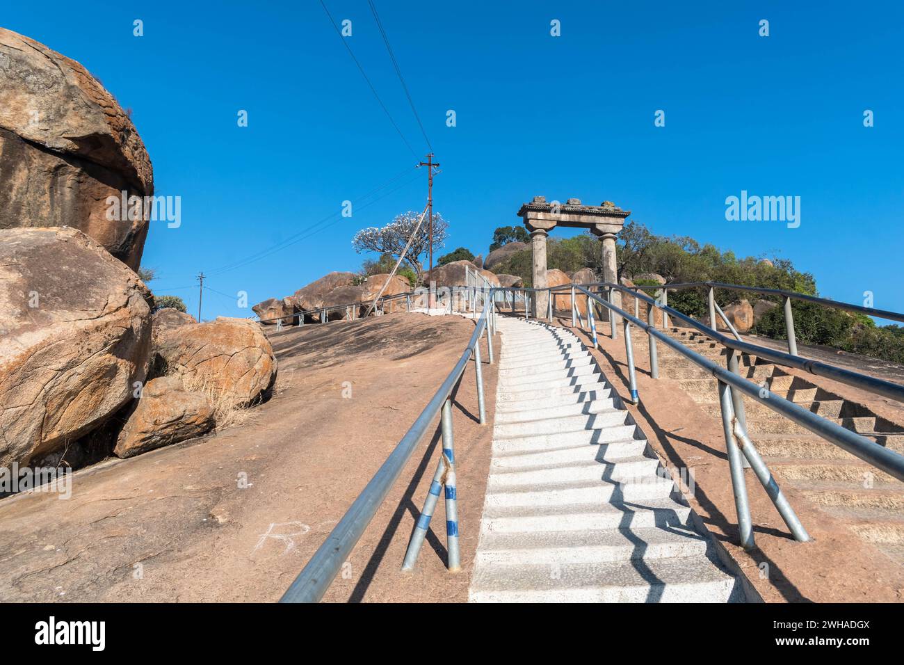 This image captures the tranquil ascent on the stairway leading up to ...