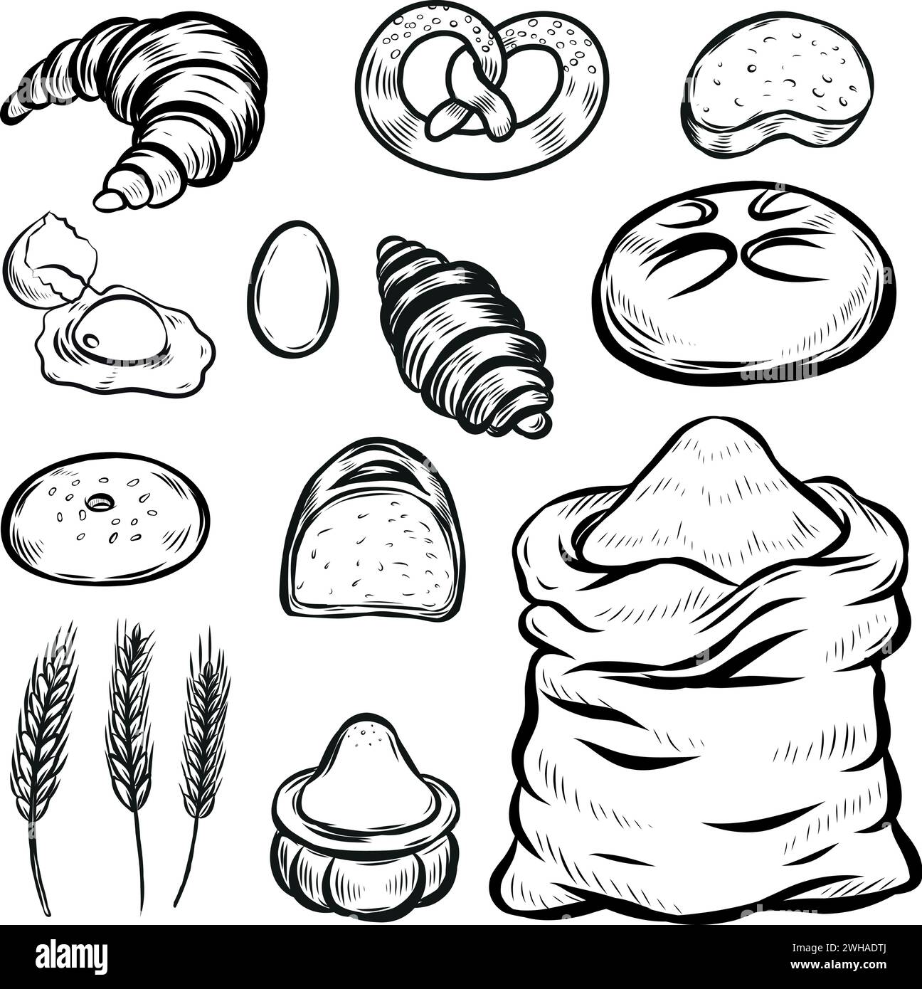 Bread and flour bag line drawing set Stock Vector Image & Art - Alamy