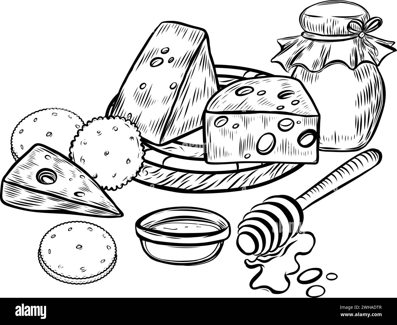 Cheese, honey and crackers line drawing Stock Vector Image & Art - Alamy