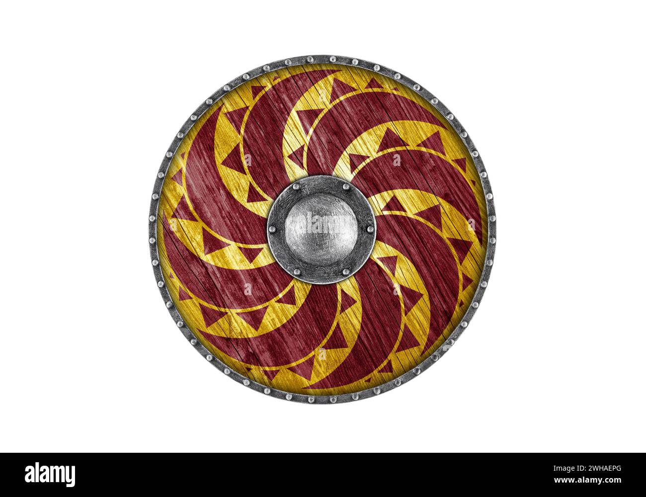 Old decorated wooden round shield isolated on white background Stock ...