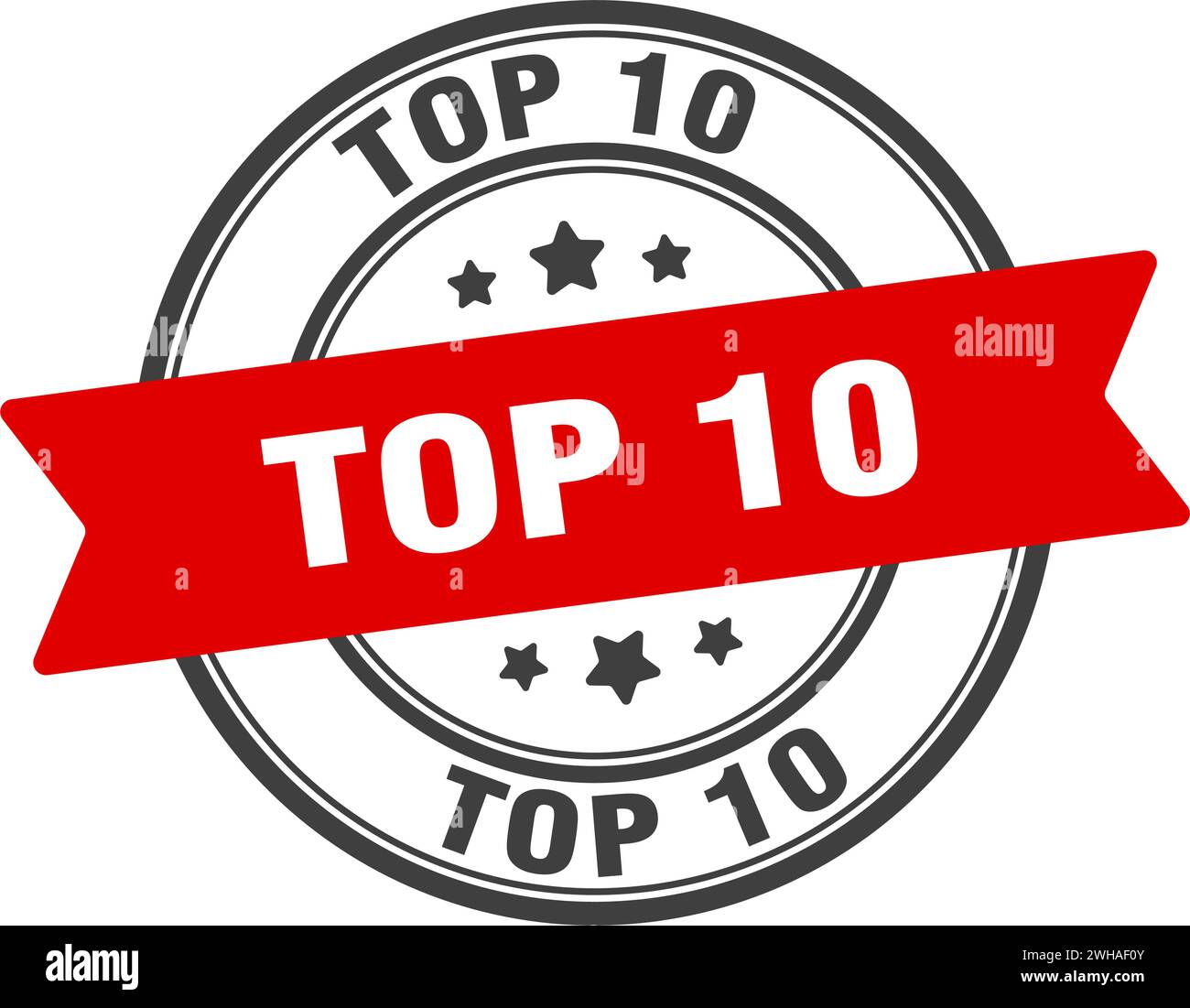 top 10 stamp. top 10 round sign. label on transparent background Stock ...