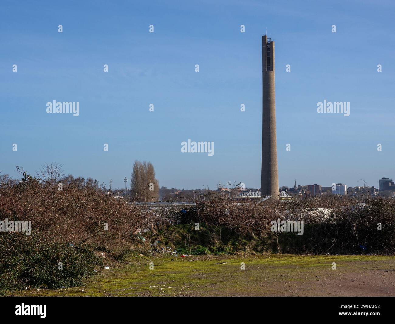 The iconic National Lift Tower viewed from Sixfields, Northampton, UK ...