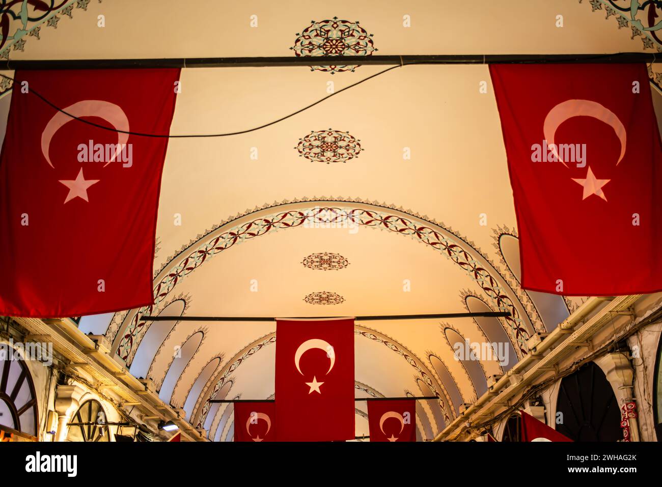 The Turkish flag proudly displayed in the bazaar, a patriotic symbol of ...
