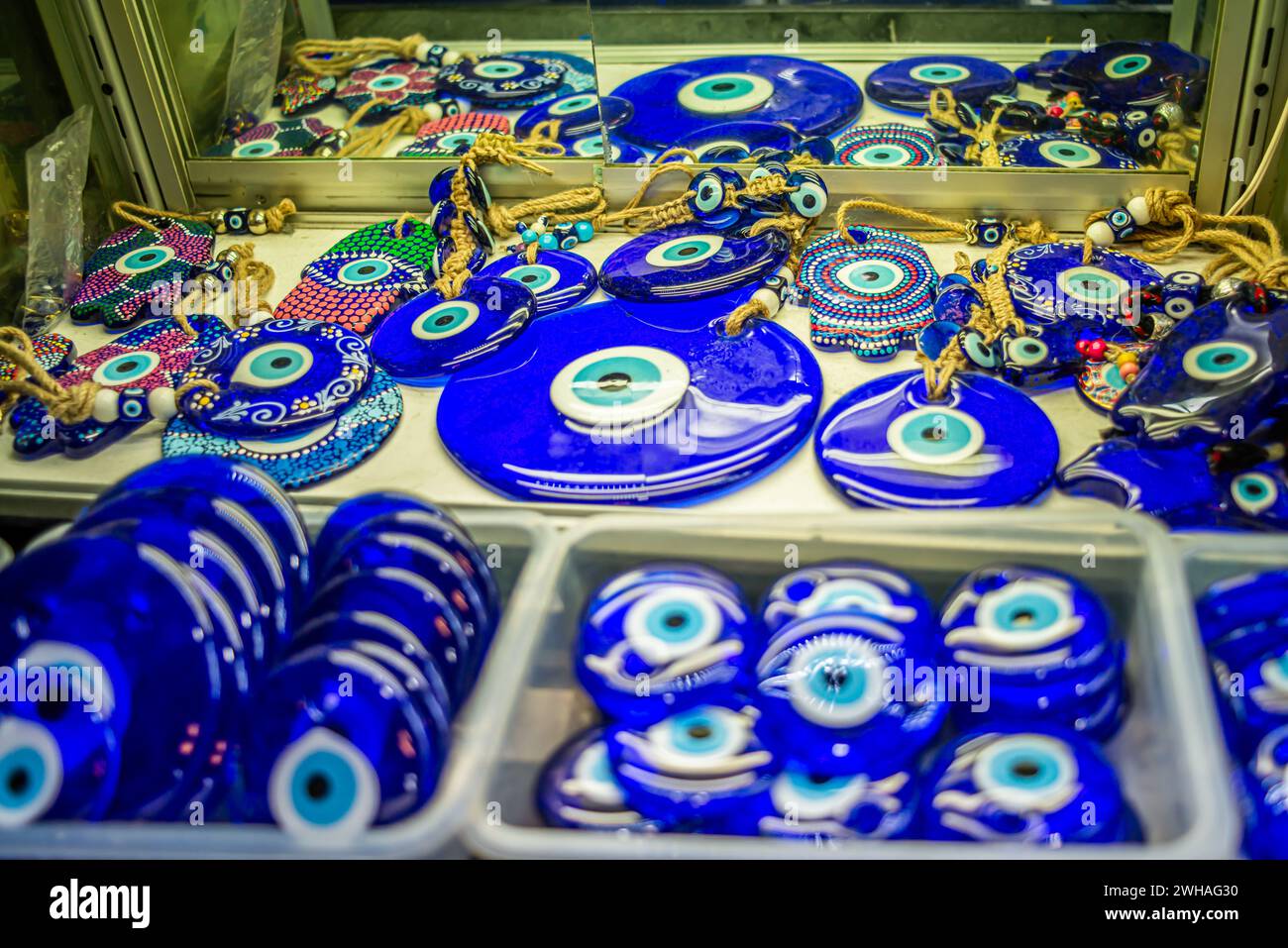 An abundance of evil eyes in the bazaar, vibrant talismans of Turkish ...