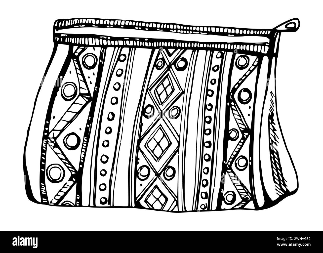 Hand drawn ink vector illustration, embroidered national indian clothes ...