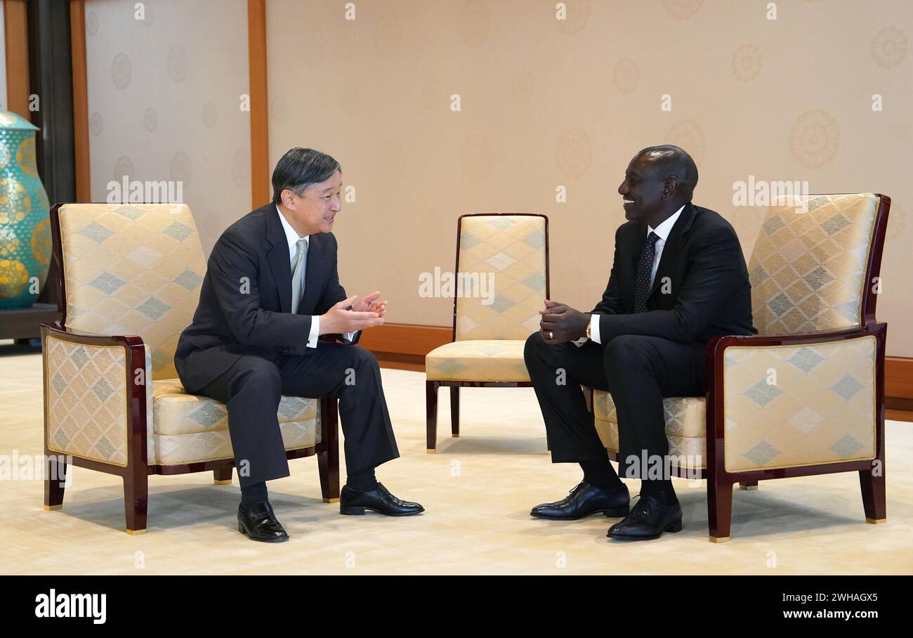 Japanese Emperor Naruhito (L) meets with Kenyan President William Ruto ...