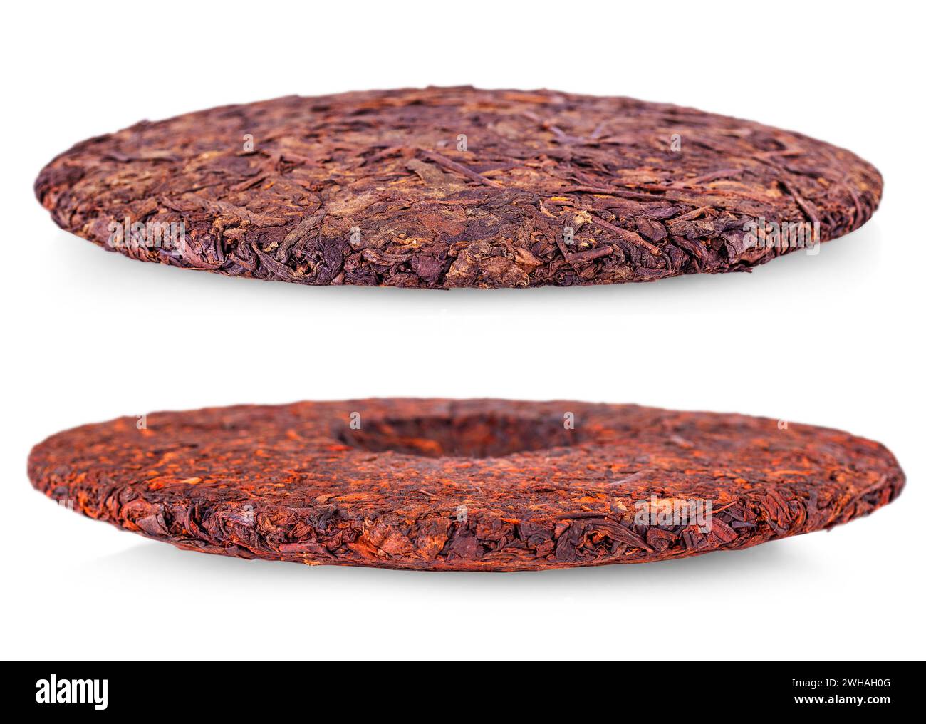 The Set of Ripe black puerh tea round shape isolated on white ...