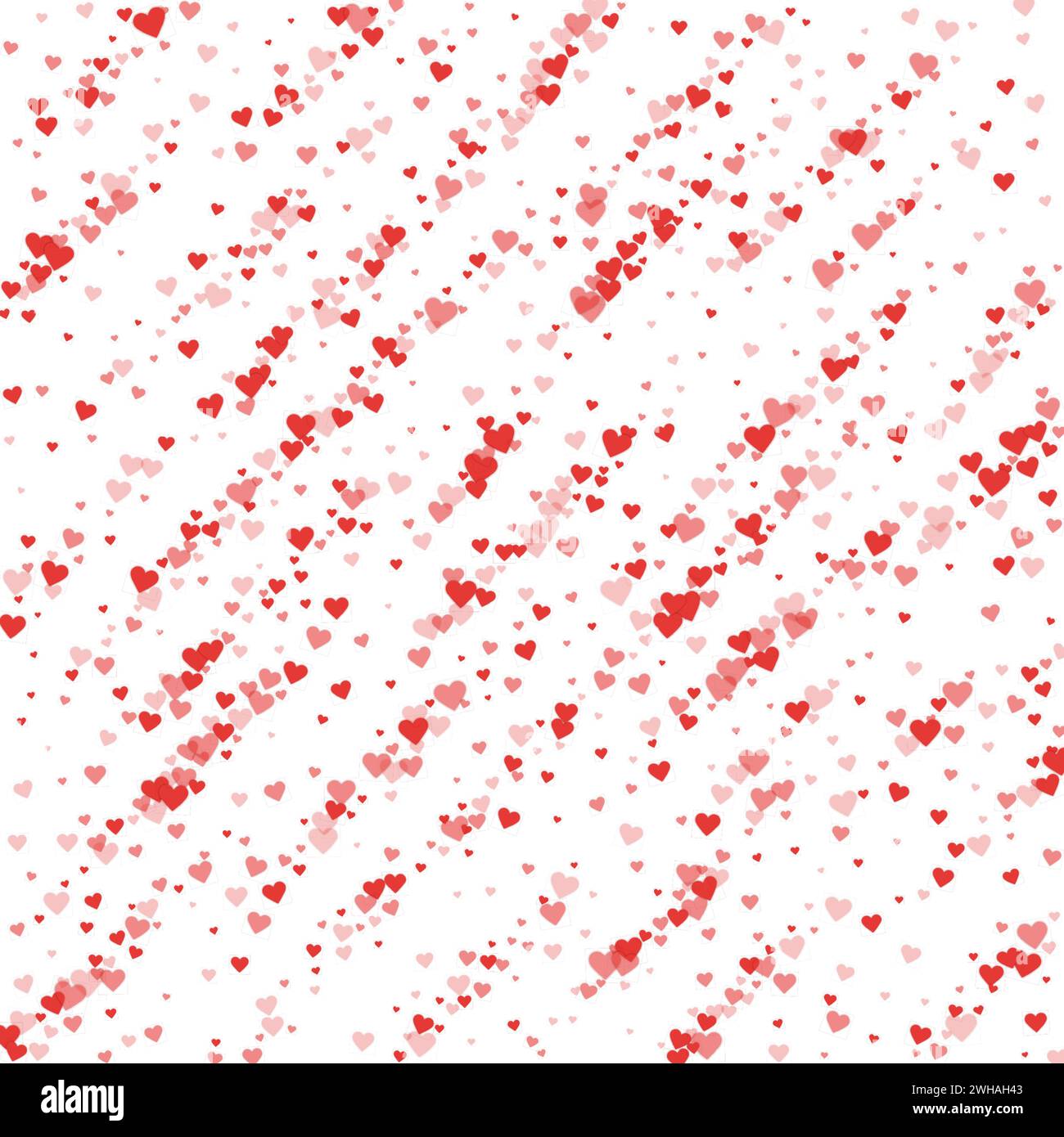 Falling hearts valentine card template. Red hearts scattered on white ...
