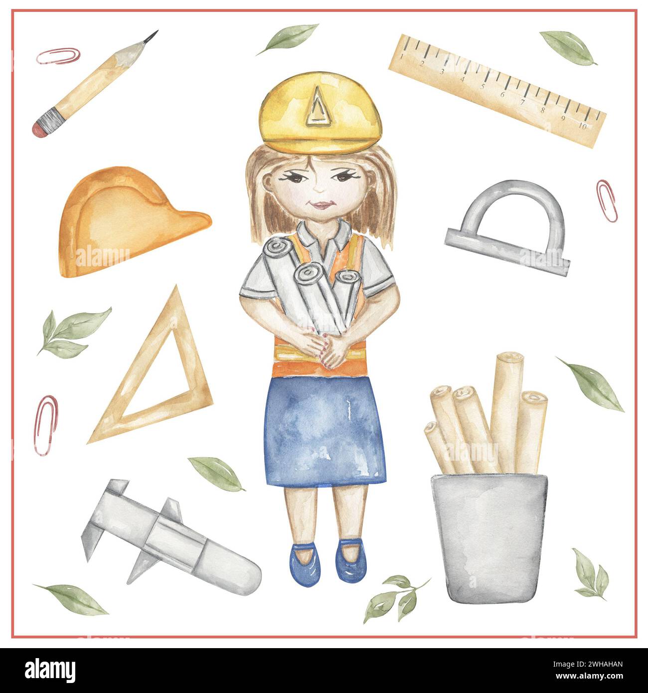 Watercolor engineer clipart, hand drawn illustration. Engineer working ...