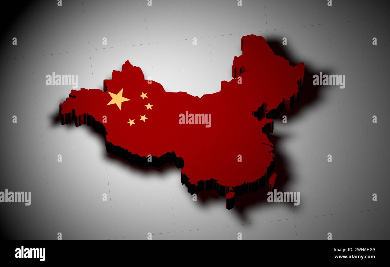 China map in national flag colors. 3D illustration Stock Photo - Alamy