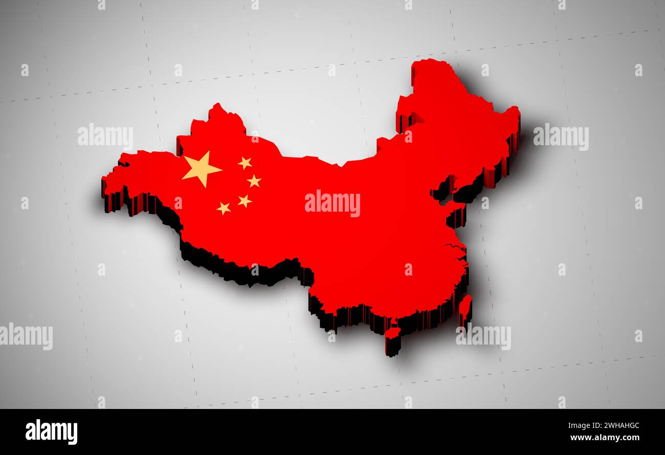 China map in national flag colors. 3D illustration Stock Photo - Alamy