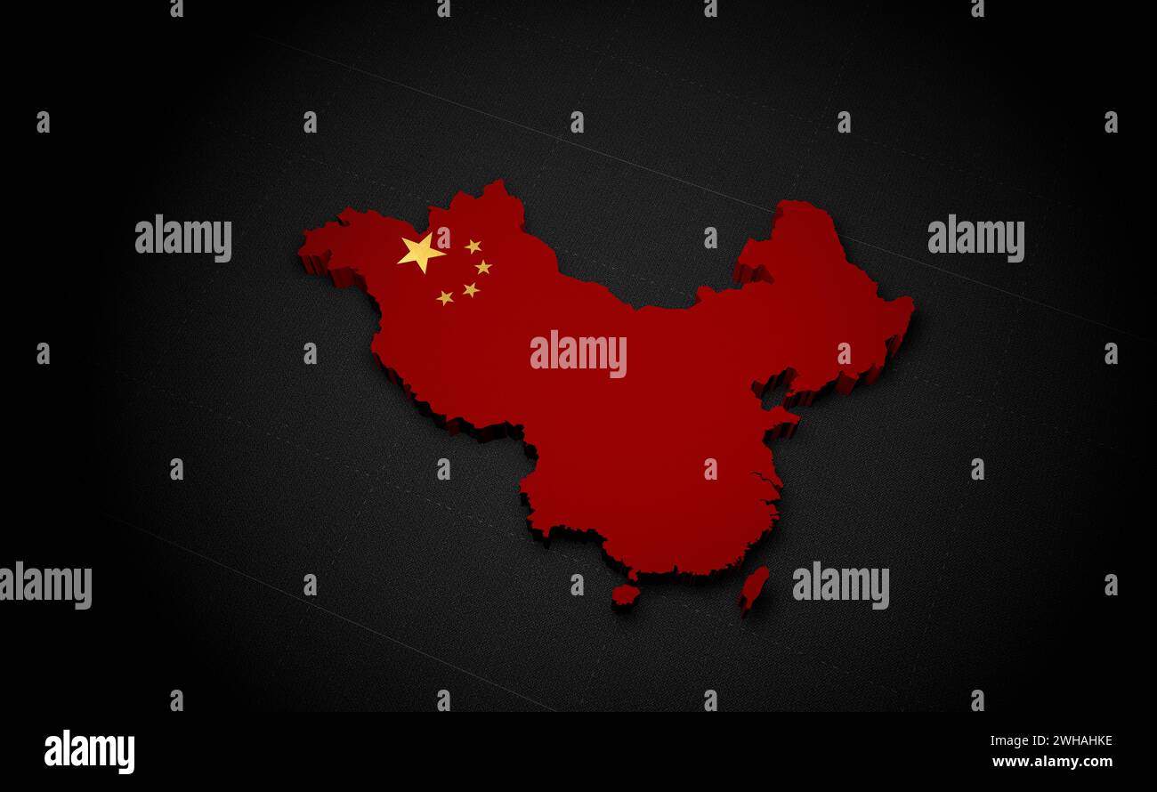 China map in national flag colors. 3D illustration Stock Photo - Alamy