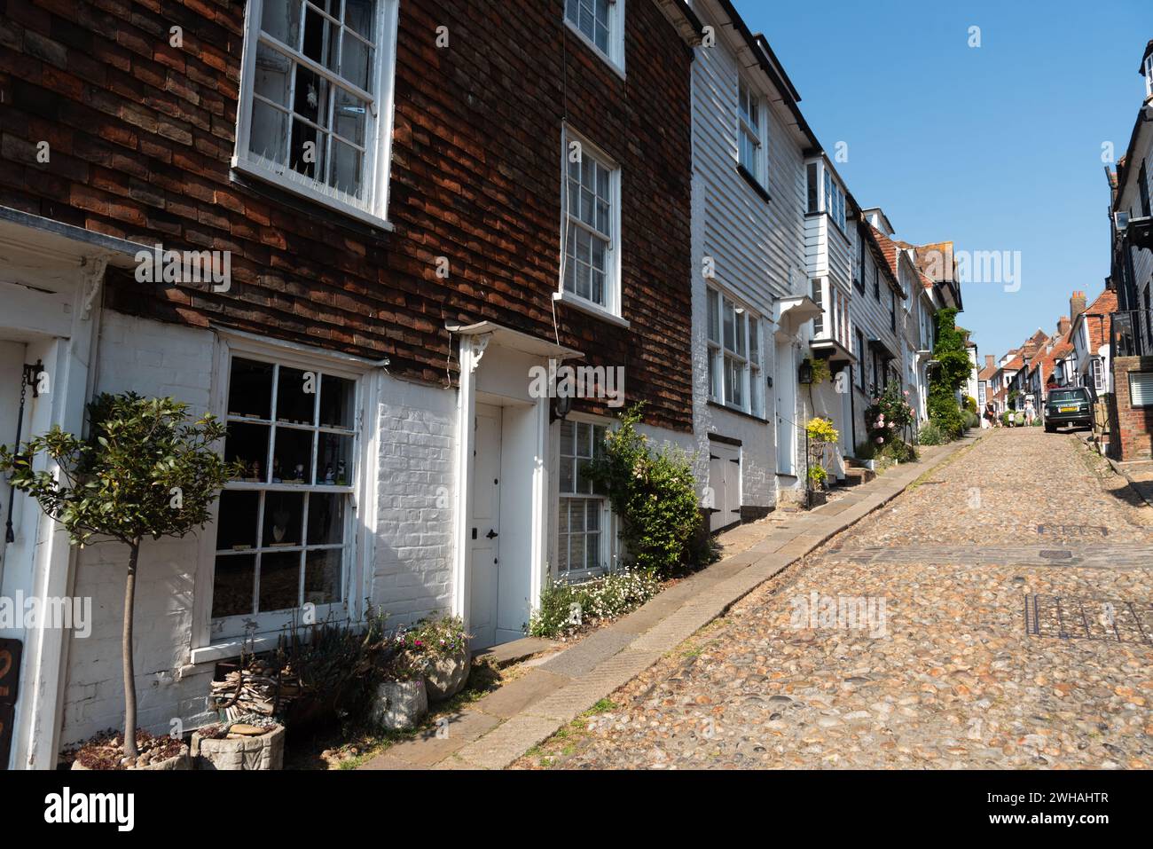 Mermaid Street in the historic city of Rye with traditional British ...