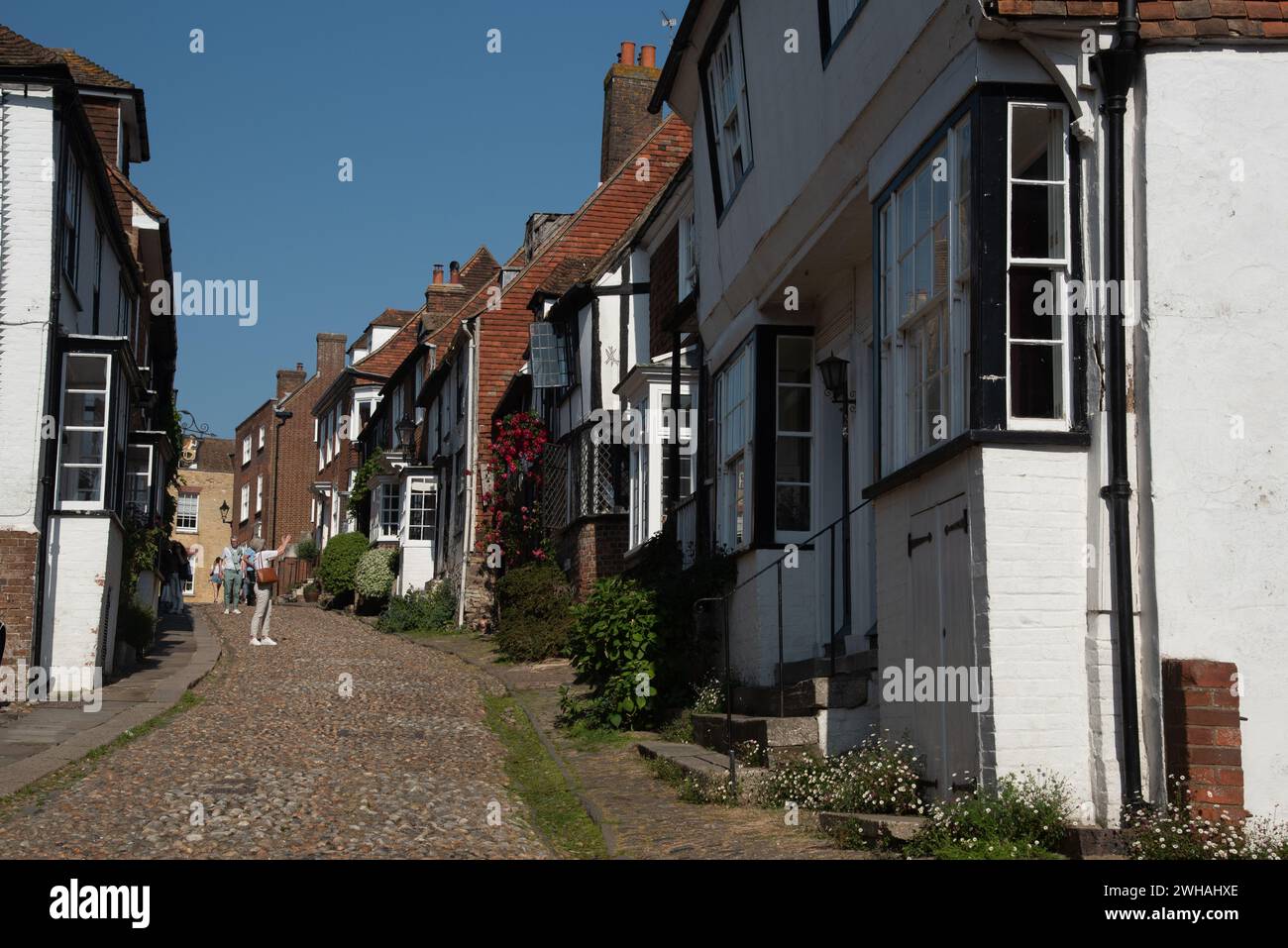 Mermaid Street in the historic city of Rye with traditional British ...