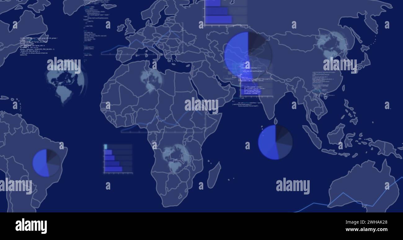 Image of statistics and data processing over world map Stock Photo - Alamy