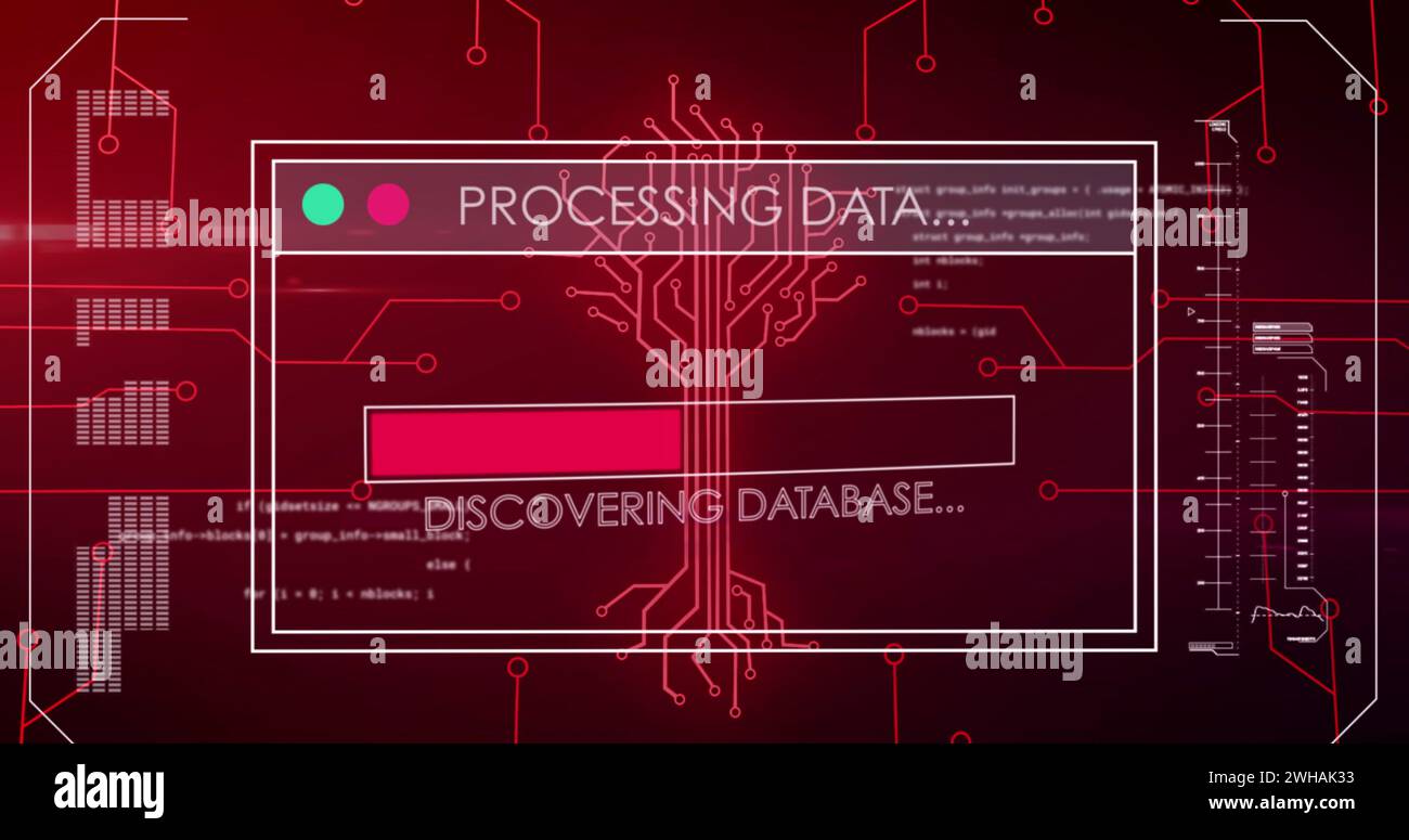 Image of integrated circuit over digital screen with processing data ...