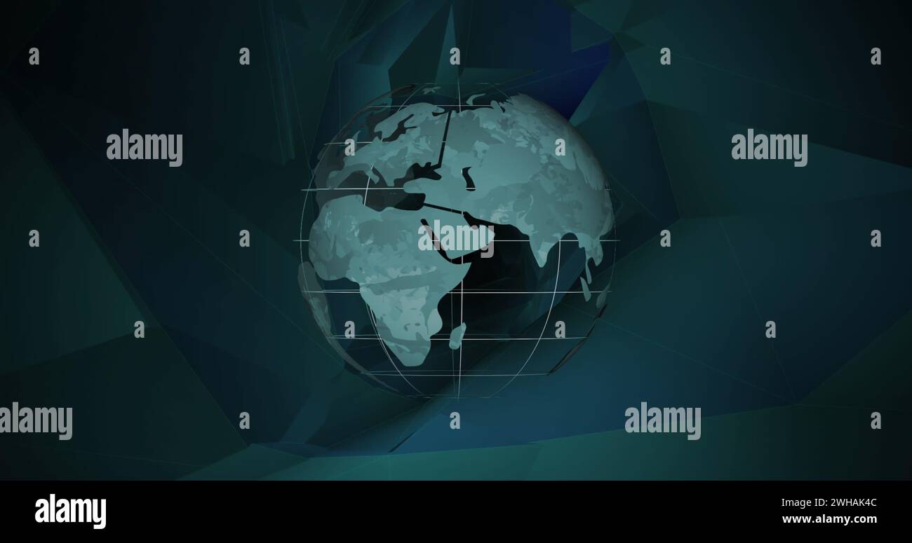 Image of globe with world map over digital space with shapes Stock ...