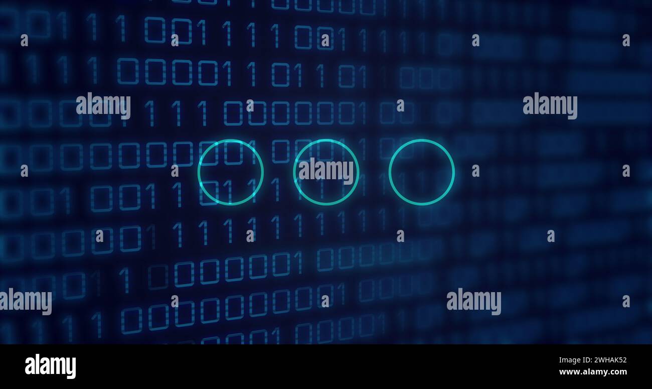 Image of neon circles over binary code on digital screen Stock Photo ...