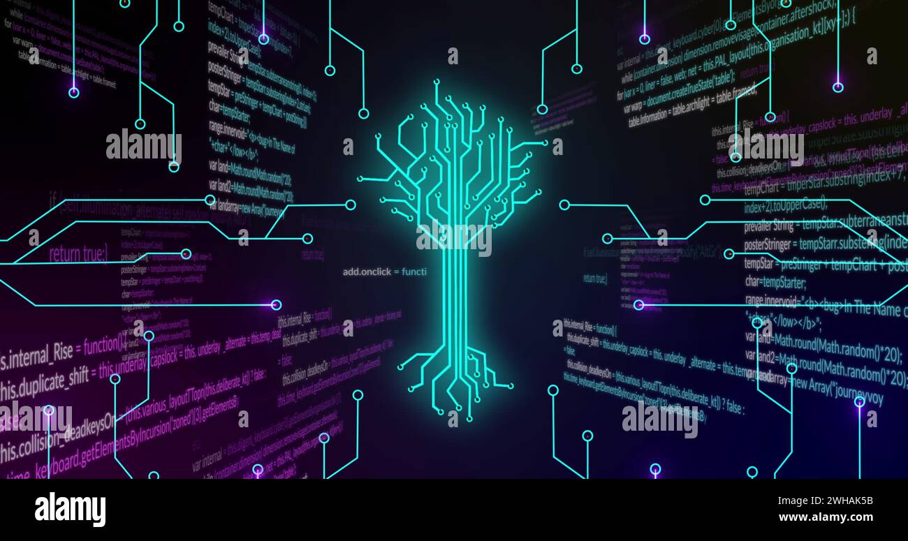 Image of integrated circuit over data processing on digital screen ...