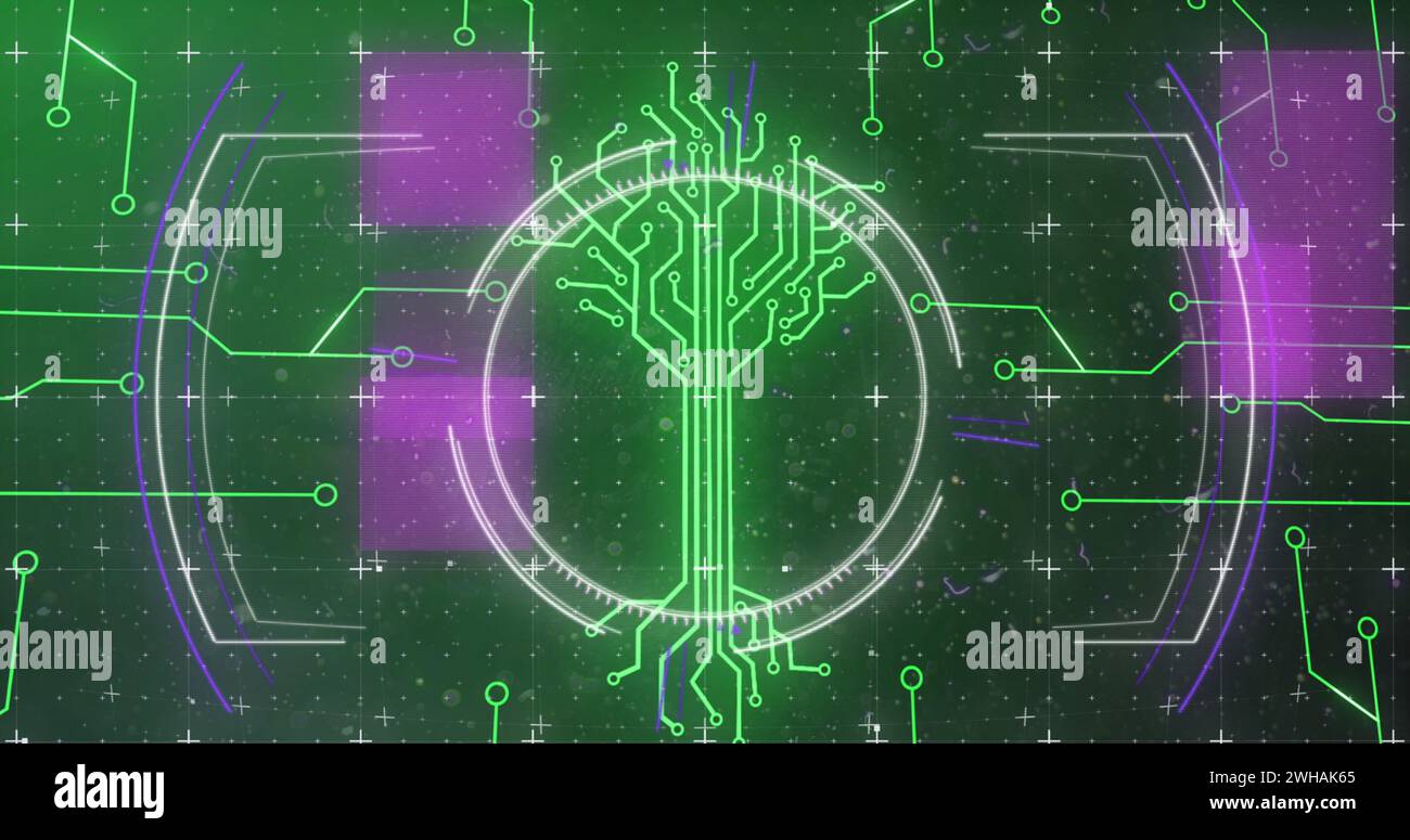 Image of integrated circuit over data processing on digital screen with ...