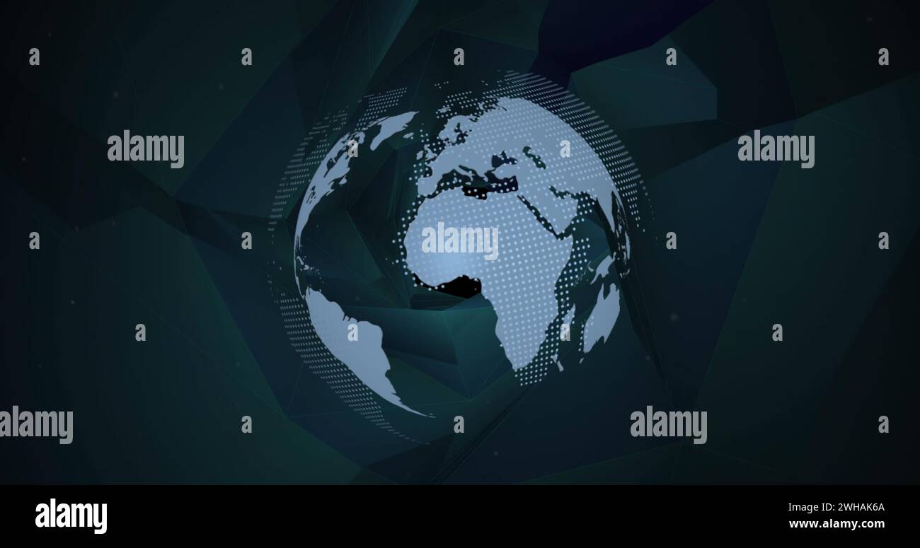 Image of globe with world map over digital space with shapes Stock ...