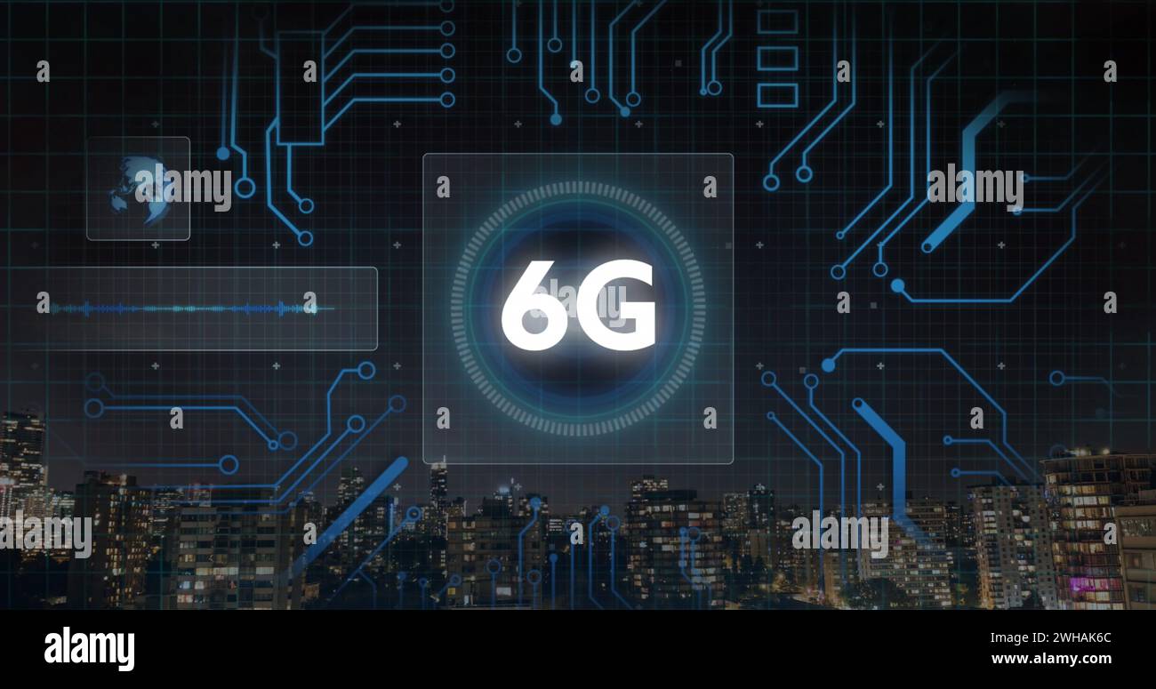Image of 6g text, data processing and computer circuit board Stock ...