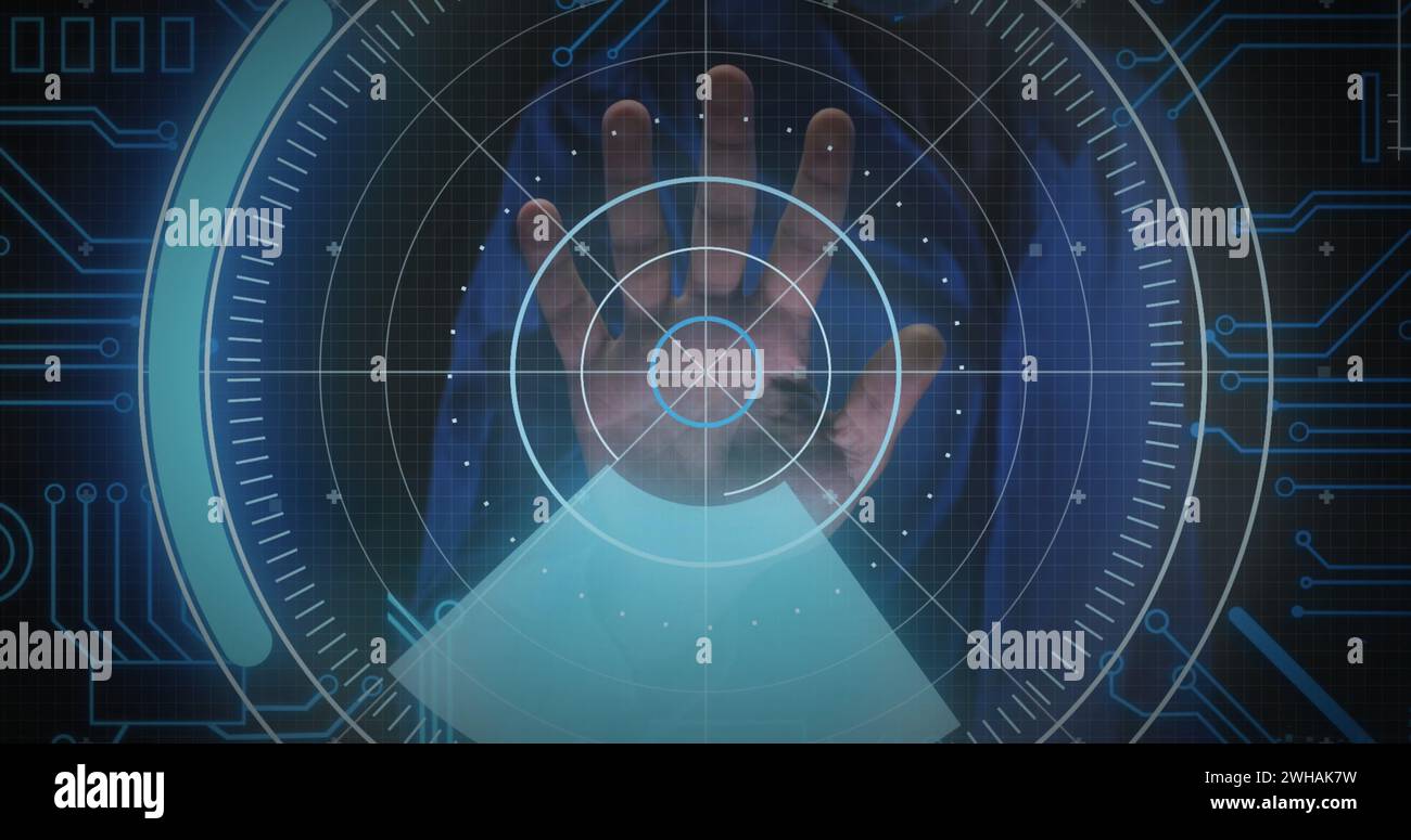 Image of data processing and biometric hand reading Stock Photo - Alamy