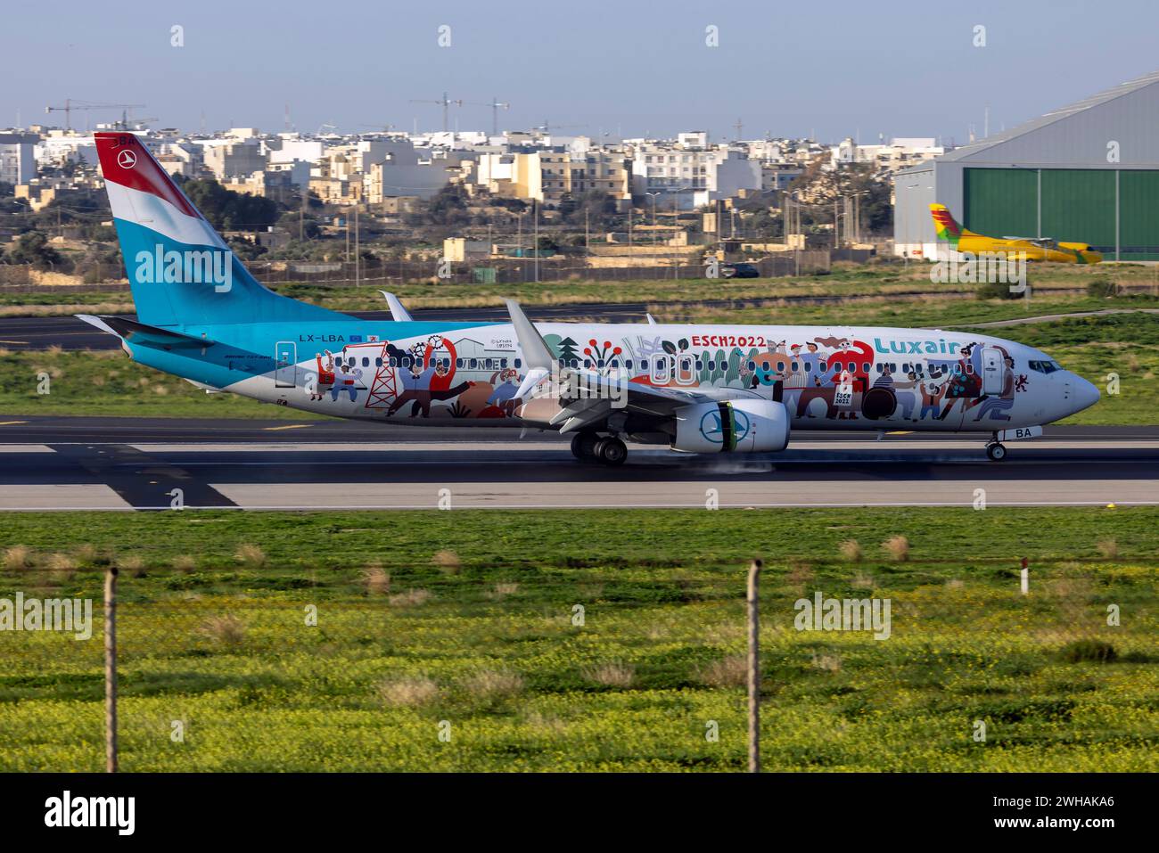 Luxair Boeing 737-8C9 (Reg.: LX-LBA) in the special color scheme ESCH ...