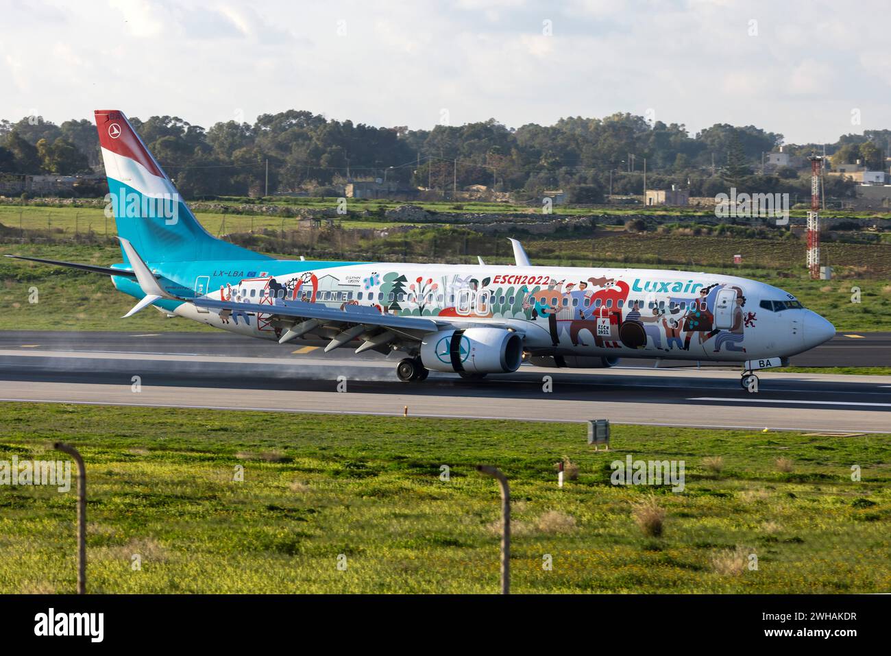 Luxair Boeing 737-8C9 (Reg.: LX-LBA) in the special color scheme ESCH ...