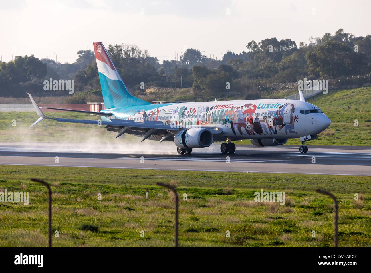 Luxair Boeing 737-8C9 (Reg.: LX-LBA) in the special color scheme ESCH ...