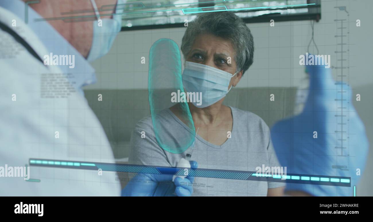 Image of data processing over caucasian male doctor with senior patient ...