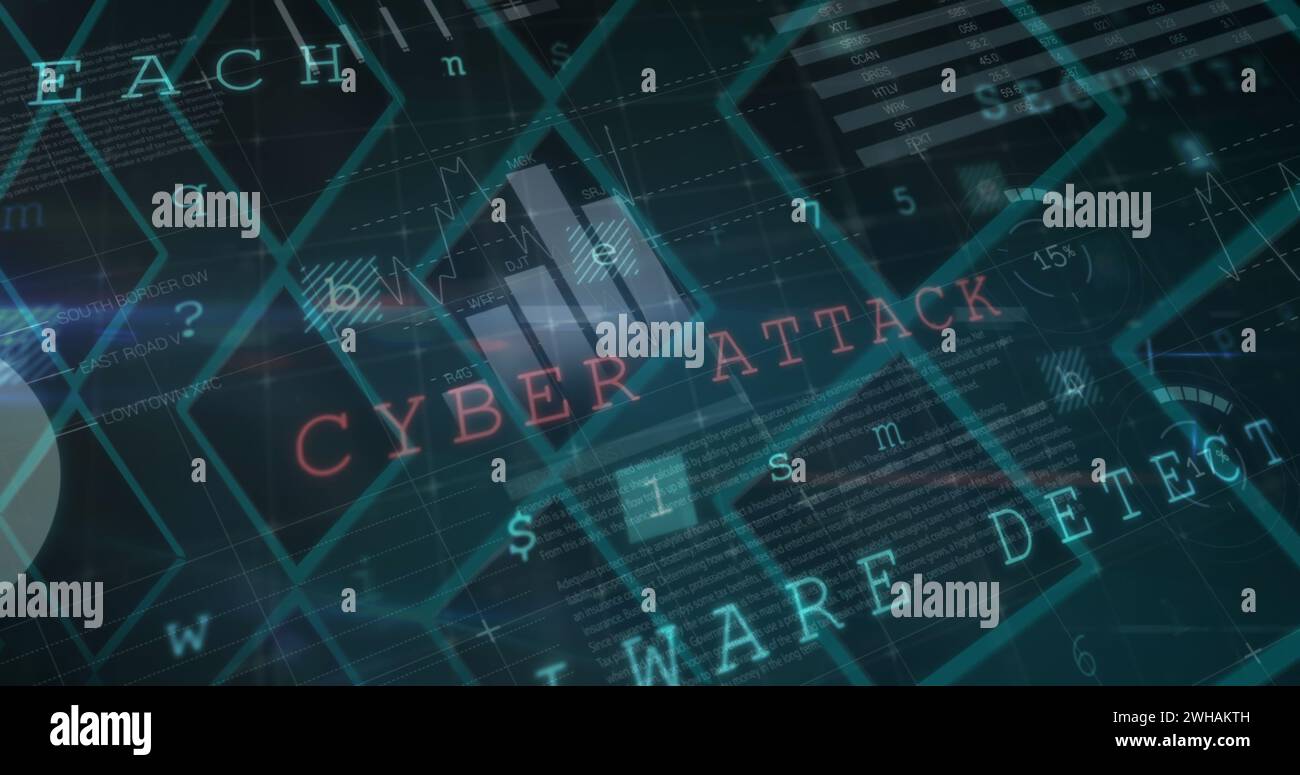 Image of cyber attack warning text with data processing on green background Stock Photo - Alamy