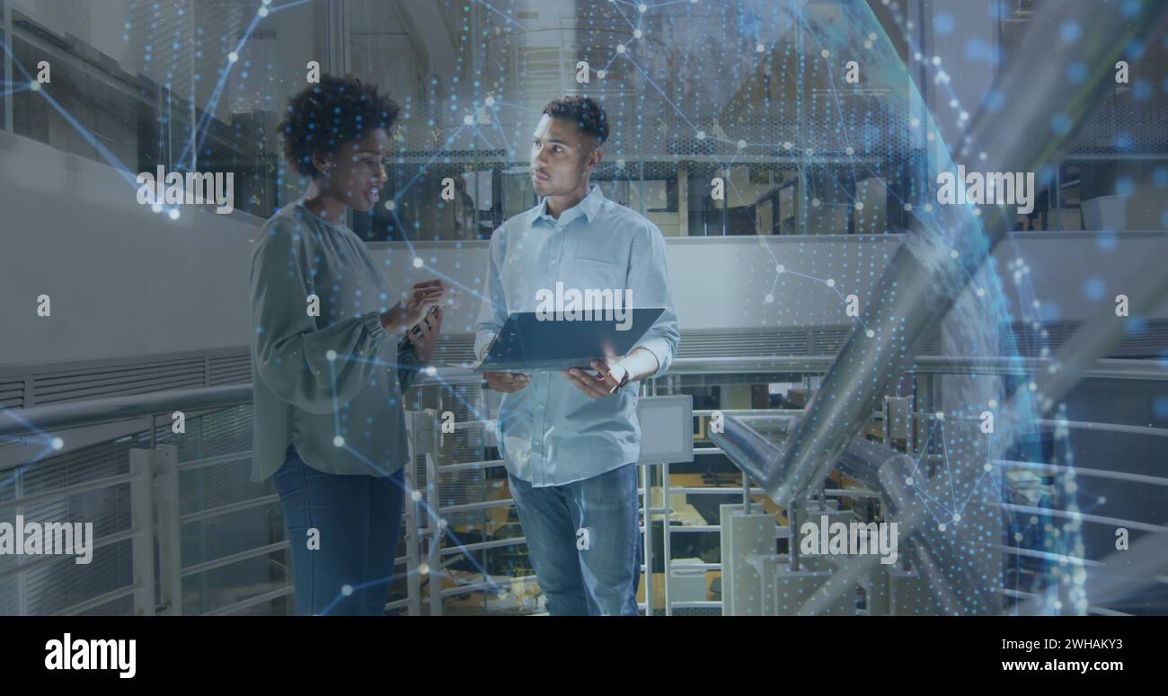 Image of globe and data processing over diverse business people in ...