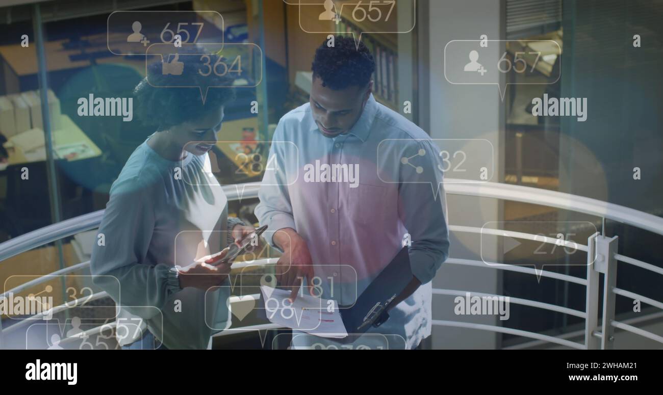 Image of financial data processing over diverse business people in ...