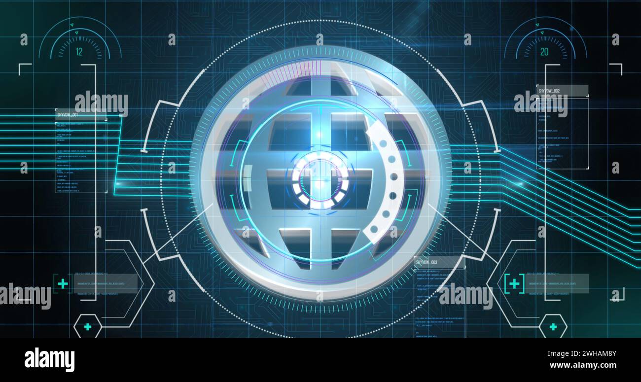 A futuristic interface displays advanced technology, with copy space ...