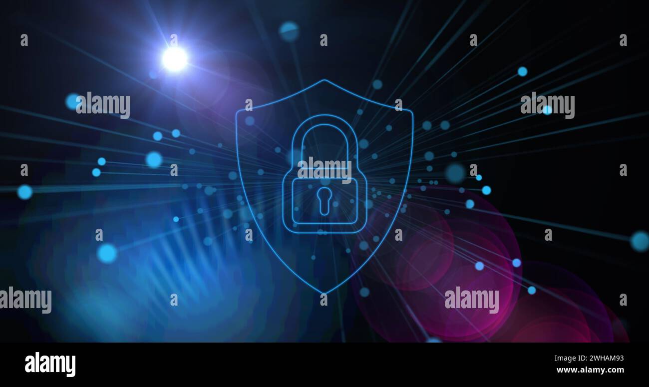 Image of online security padlock with blue spots on blue background ...