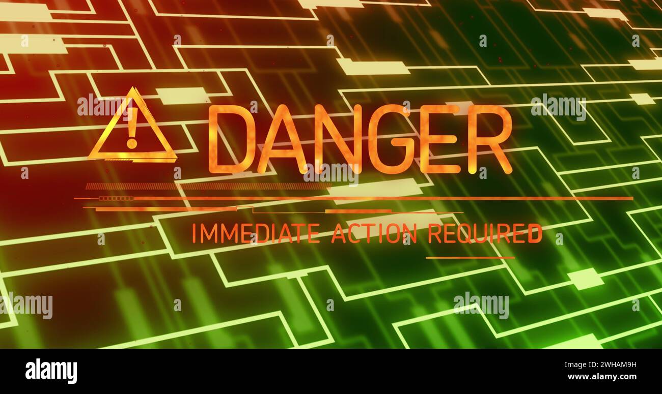 Image of danger text over network of connections Stock Photo - Alamy