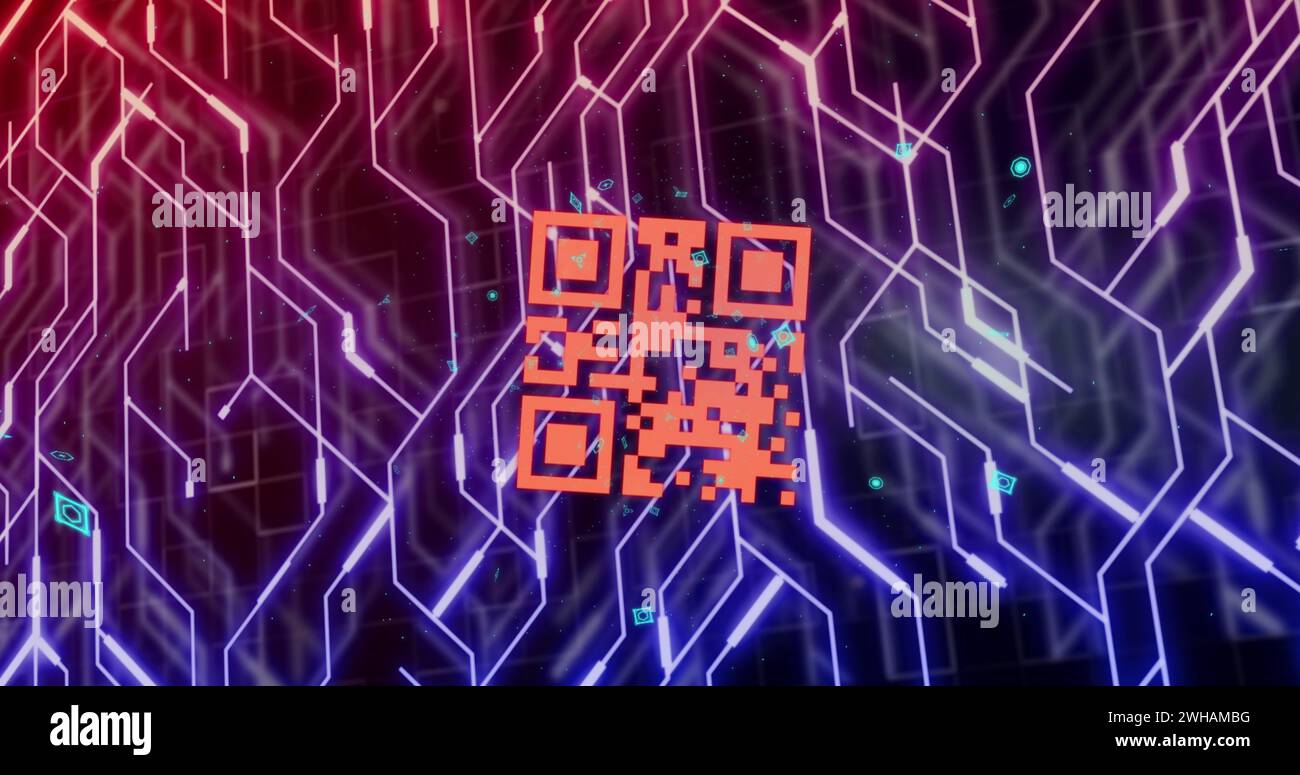 Image of qr code over network of connections Stock Photo - Alamy
