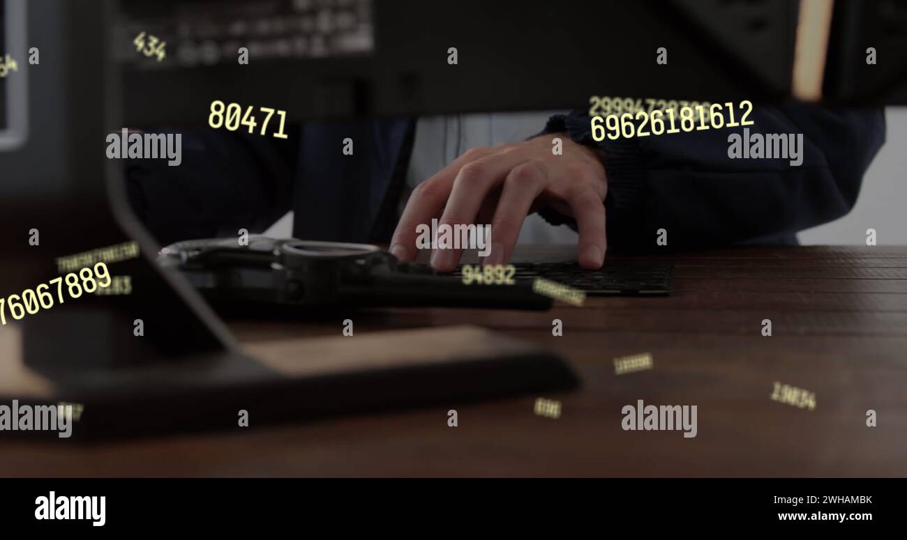 Image of floating numbers over caucasian businessman working Stock ...