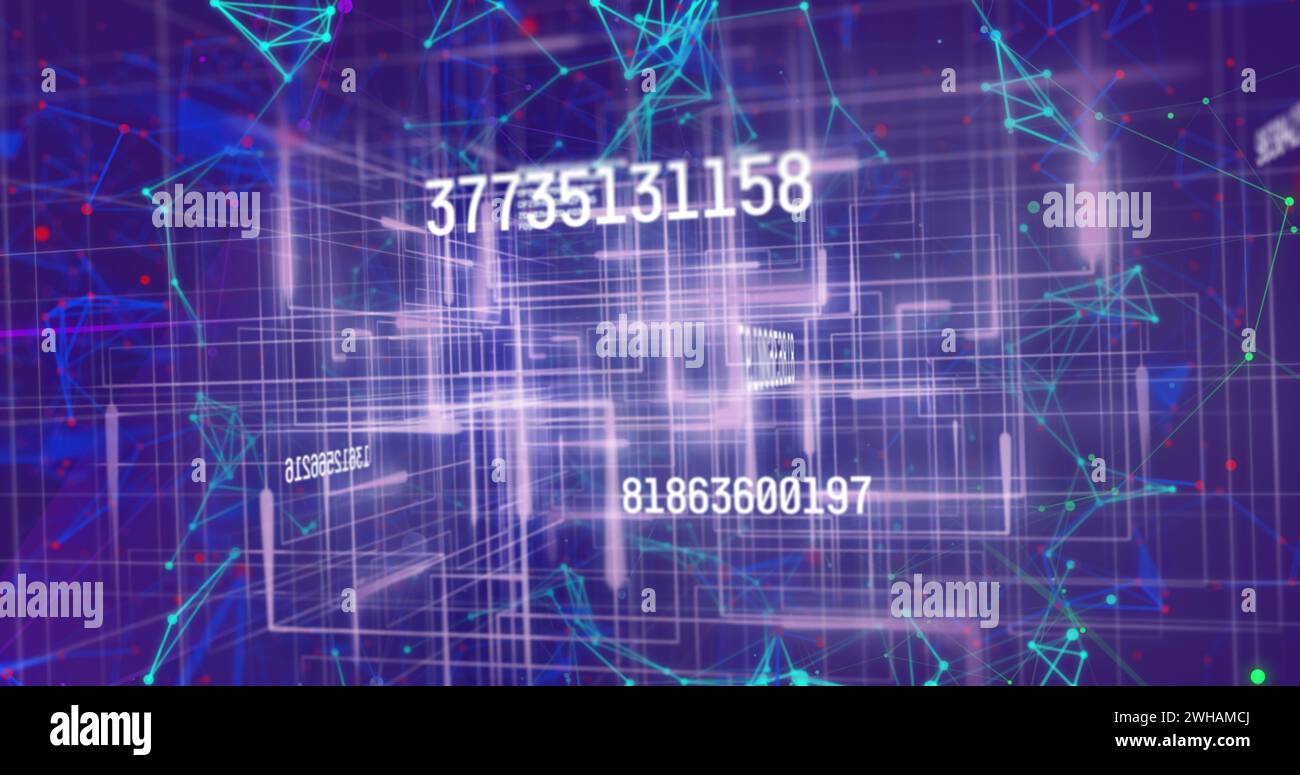Image of numbers and data processing on blue background Stock Photo - Alamy