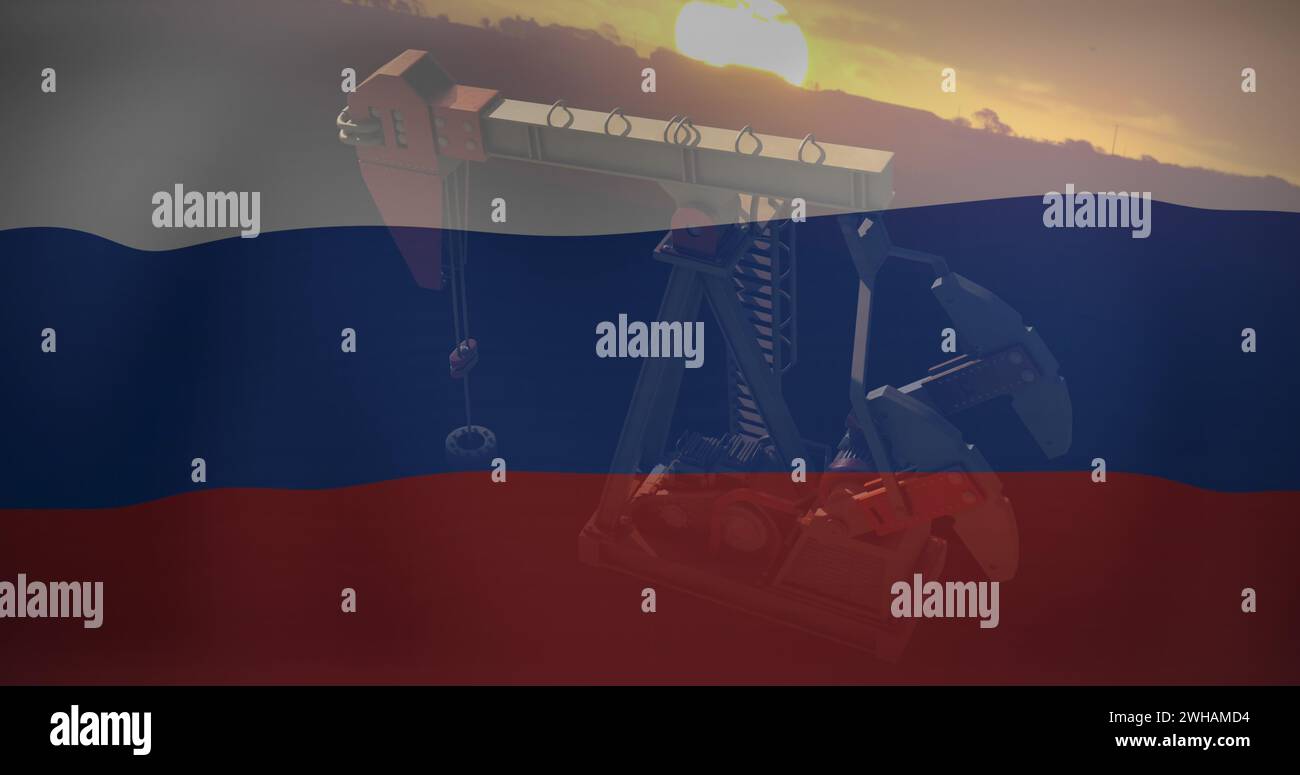 Image of pump jack over flag of russia Stock Photo - Alamy