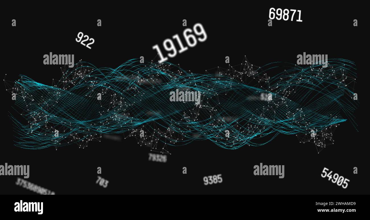 Image of web of connections and numbers on black background Stock Photo ...