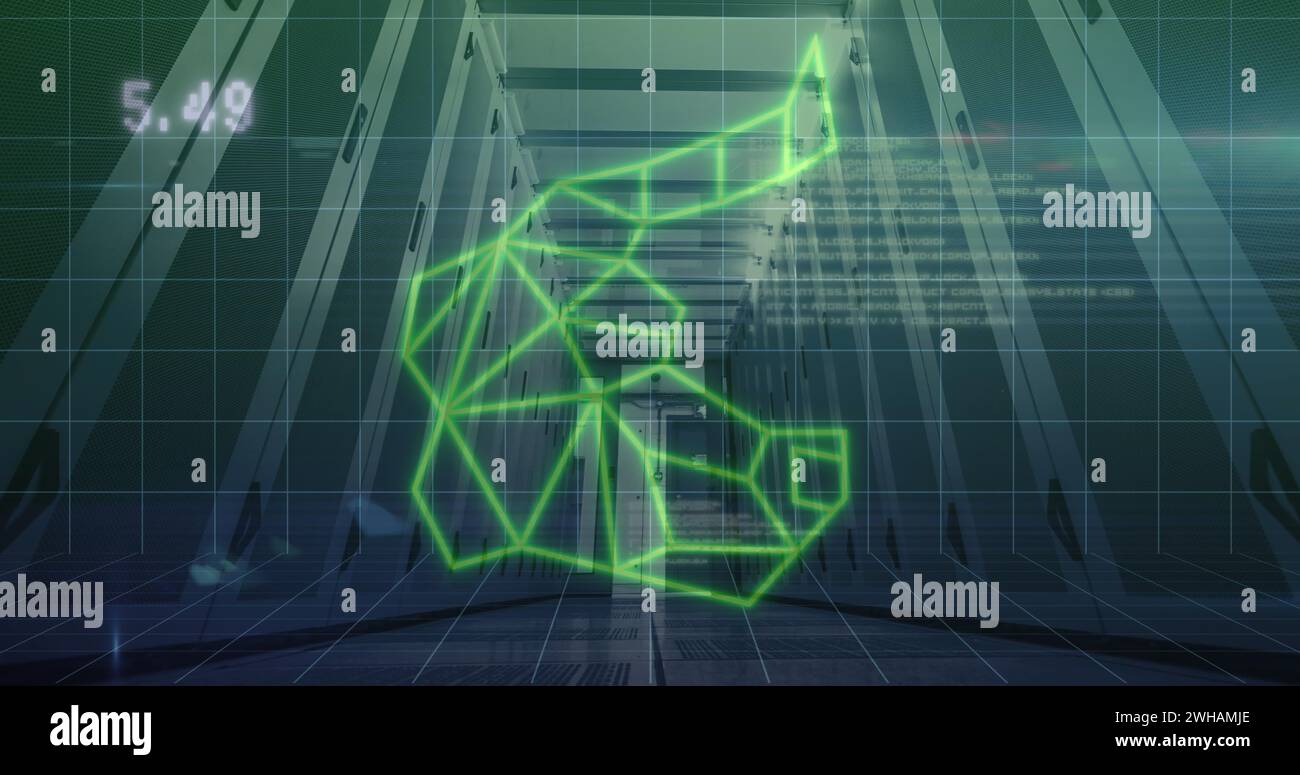 Image of data, numbers and bull head over servers Stock Photo - Alamy